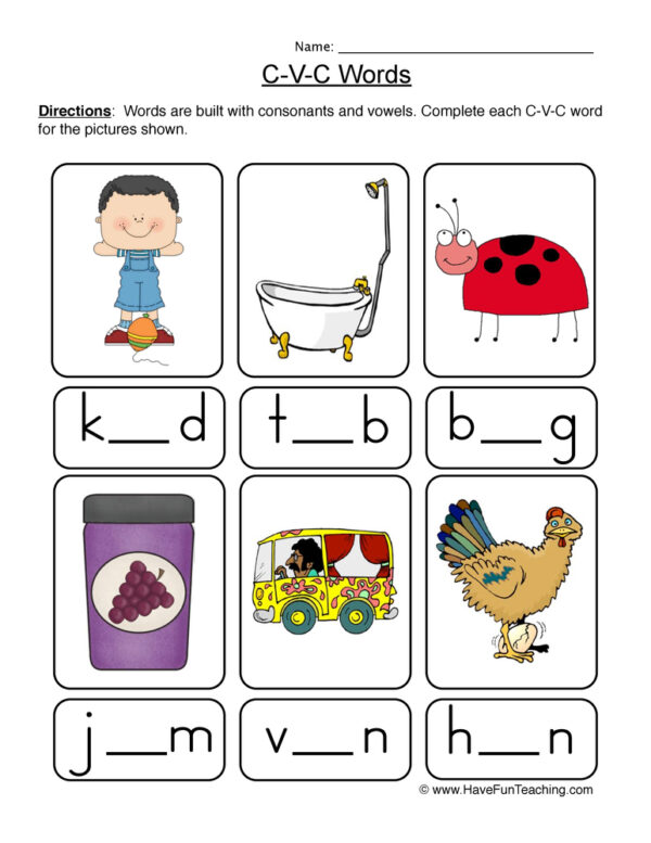 Fill in the Vowel CVC Worksheet - Have Fun Teaching