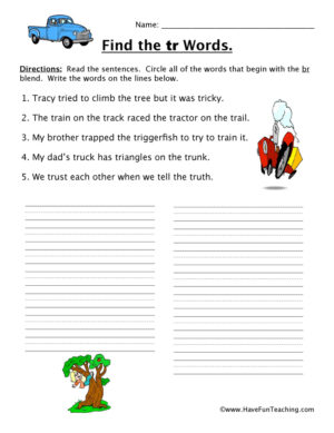 TR Blends Worksheet - Have Fun Teaching