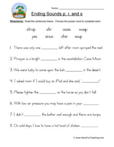Ending Sounds P R S Sentences Worksheet - Have Fun Teaching