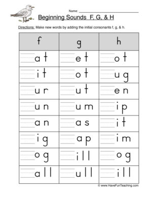 Beginning Sounds F G H Worksheet - Have Fun Teaching