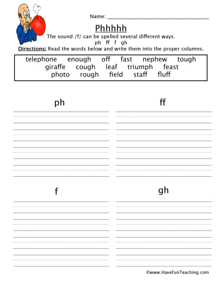 PH FF F GH Worksheet - Have Fun Teaching