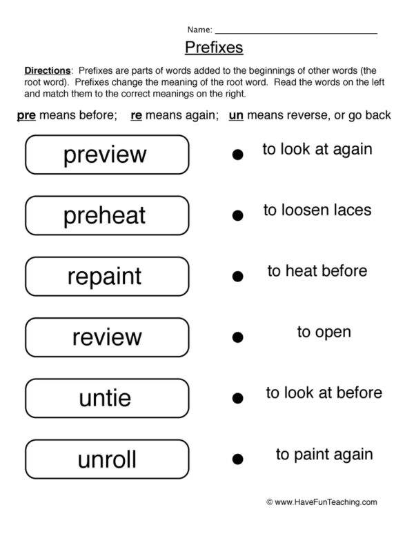 Matching Prefixes Worksheet - Have Fun Teaching
