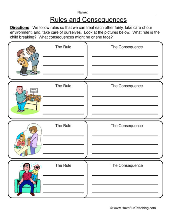 Rules Consequences Worksheet - Have Fun Teaching