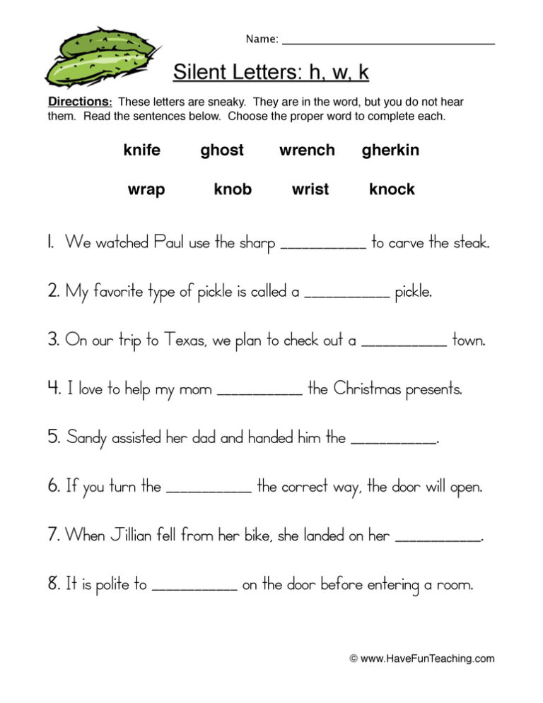 Silent Letter Worksheets - Have Fun Teaching