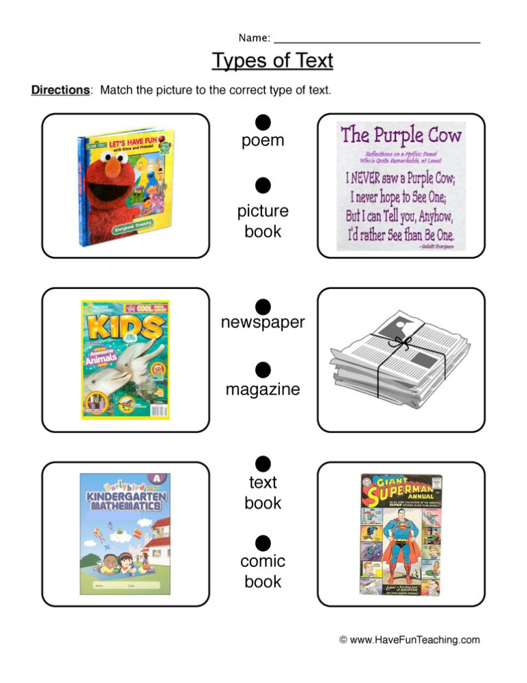 Types of Text Worksheet - Have Fun Teaching