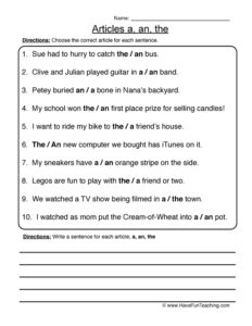 A, An, The Articles Worksheet - Have Fun Teaching