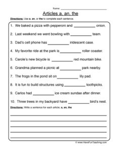 A, An, The Article Worksheet - Have Fun Teaching