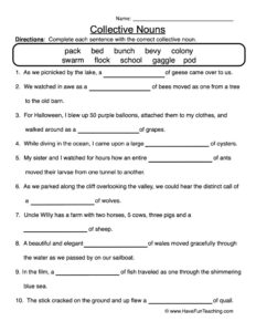 Collective Nouns Complete the Sentence Worksheet - Have Fun Teaching