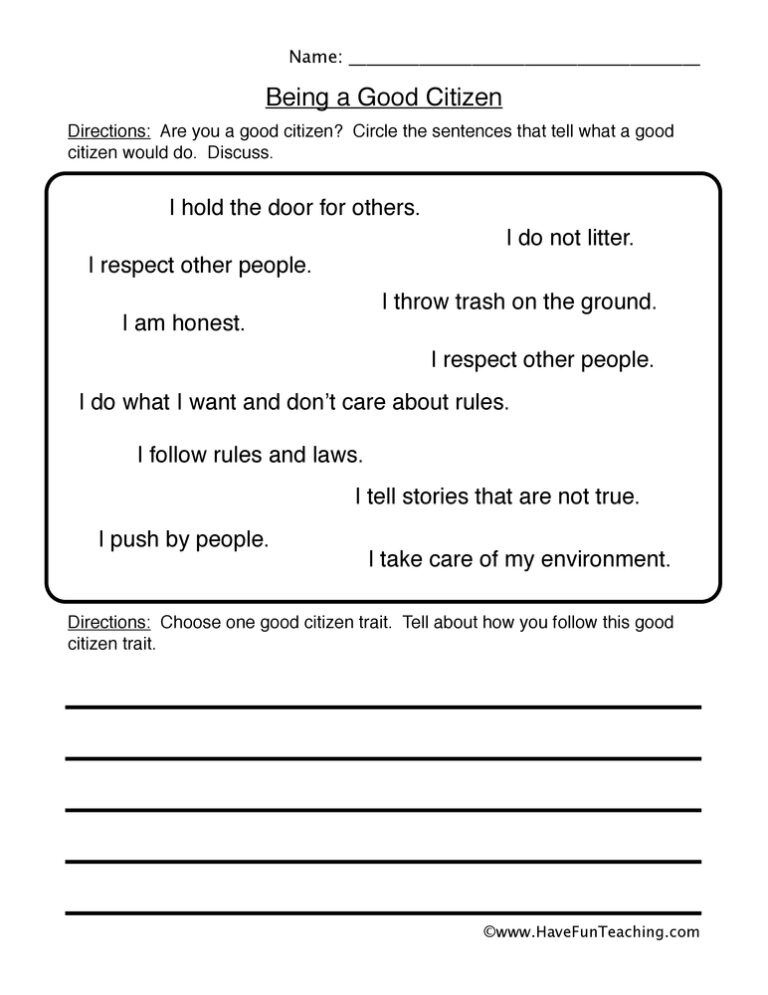 Being a Good Citizen Worksheet - Have Fun Teaching