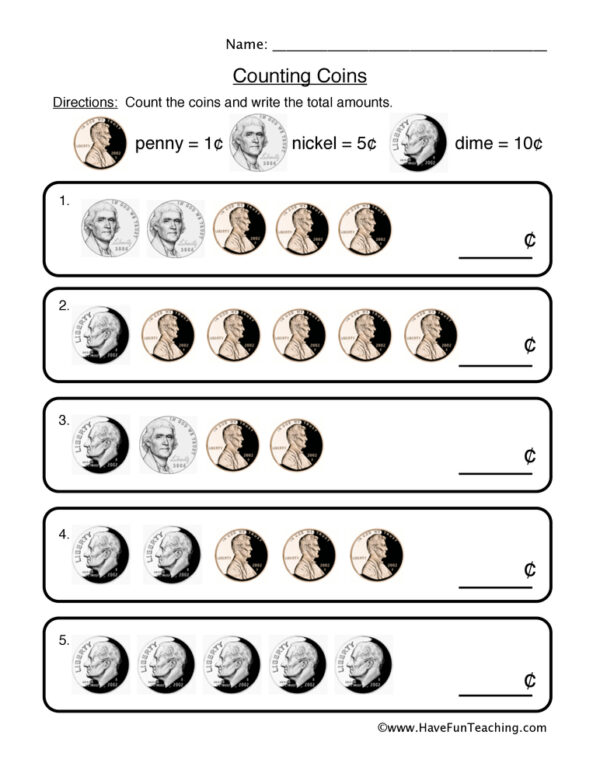 Counting Coins Worksheet - Have Fun Teaching
