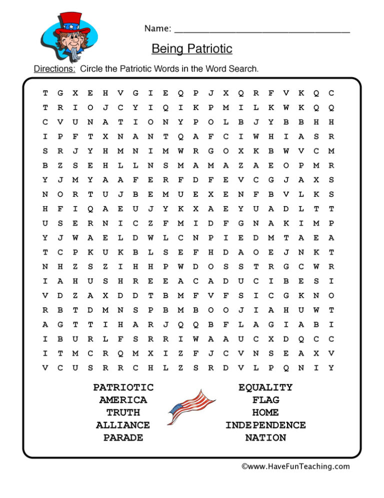 Patriotic Word Search Worksheet - Have Fun Teaching