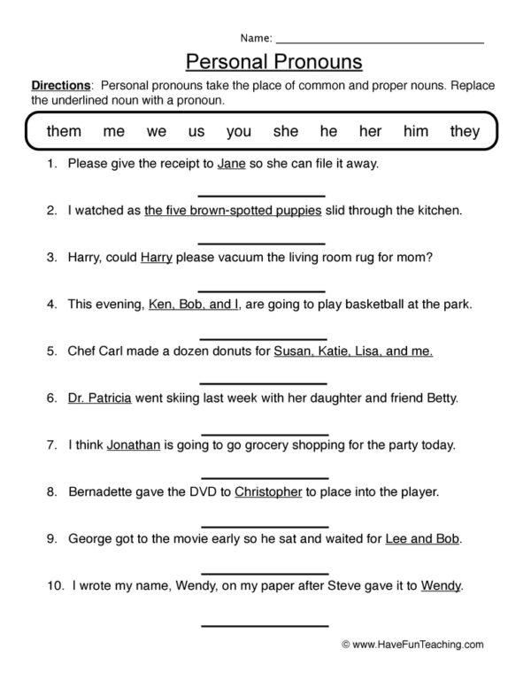 Pronoun Worksheets - Have Fun Teaching