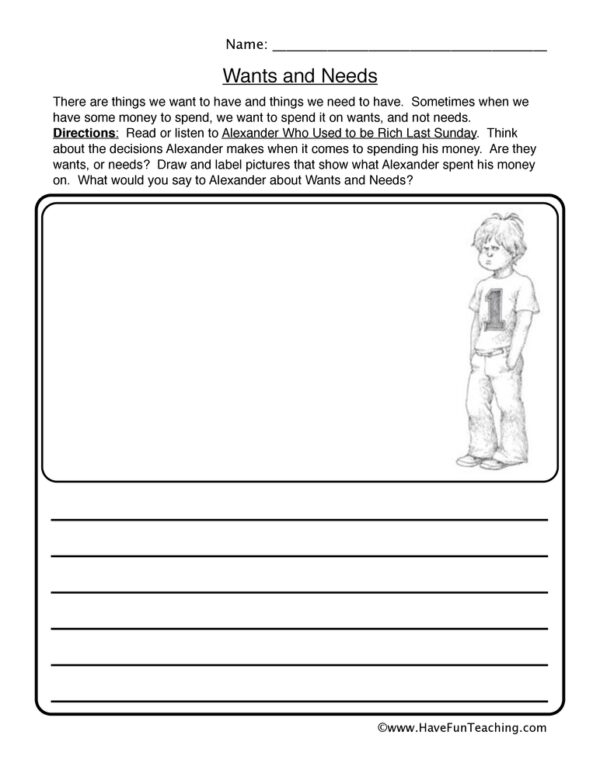 Wants Needs Reading Response Worksheet - Have Fun Teaching