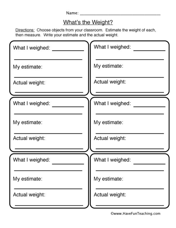 What's the Weight? Worksheet - Have Fun Teaching