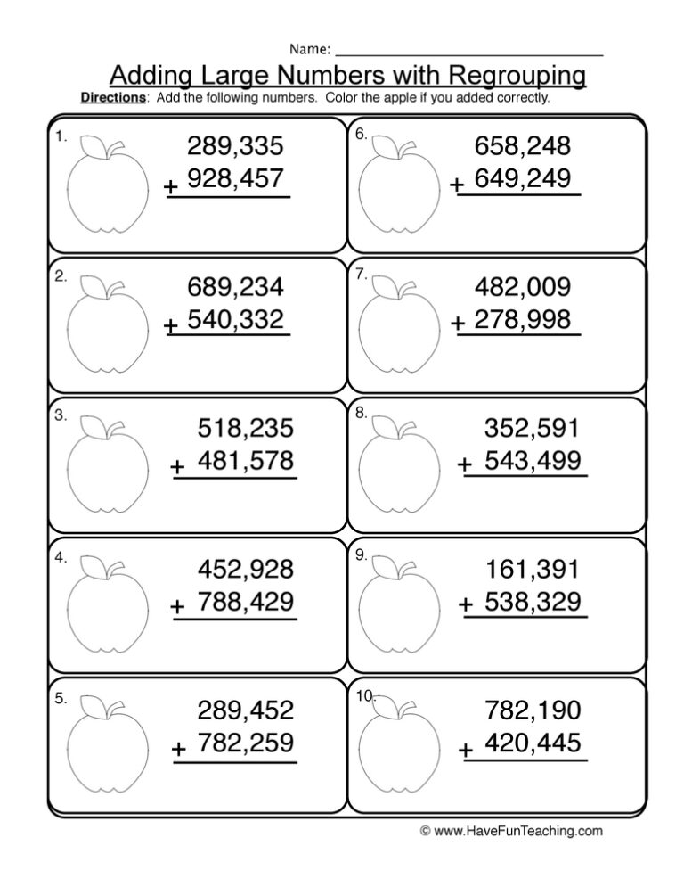Add Hundred Thousands Regrouping Worksheet - Have Fun Teaching