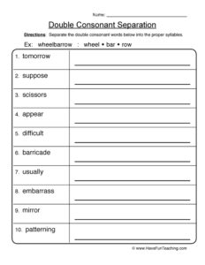 Separating Double Consonants Worksheet - Have Fun Teaching