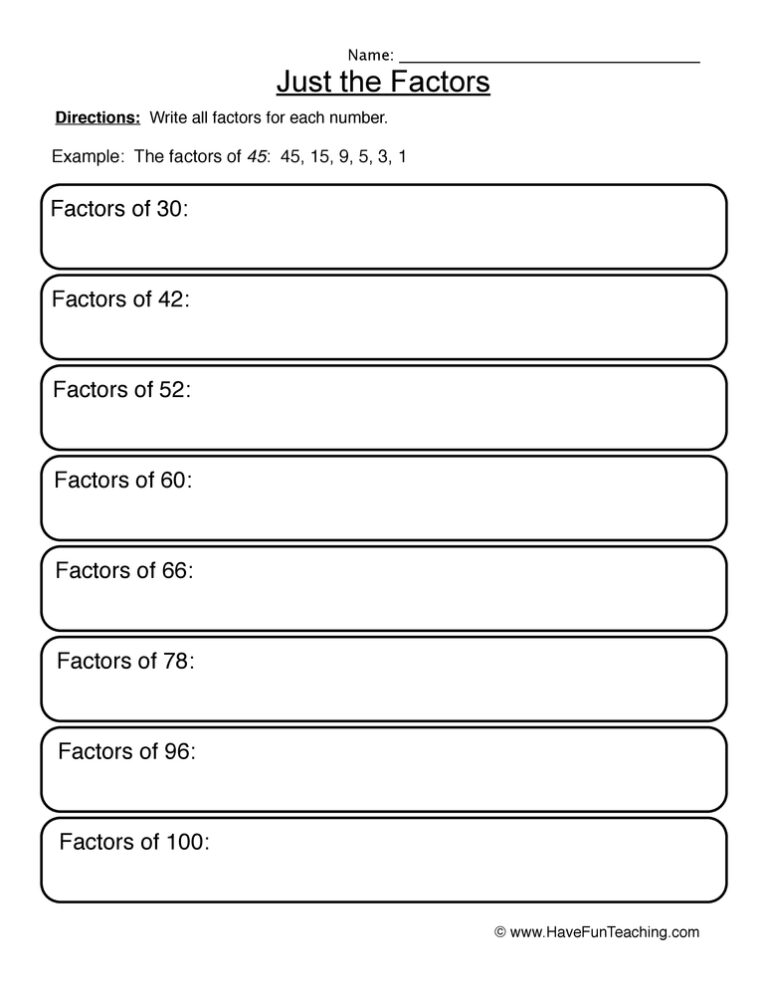 Just the Factors Worksheet - Have Fun Teaching