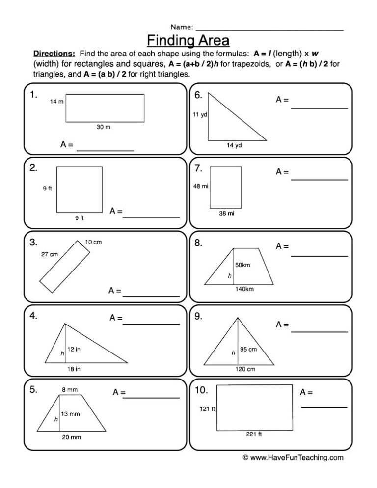 Finding Different Shapes Area Worksheet - Have Fun Teaching