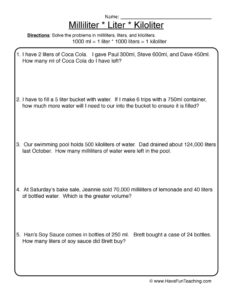 Liquid Measurement Scenarios Worksheet - Have Fun Teaching