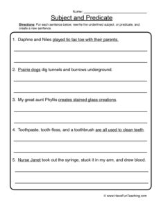 Rewriting Subject Predicate Sentences Worksheet - Have Fun Teaching