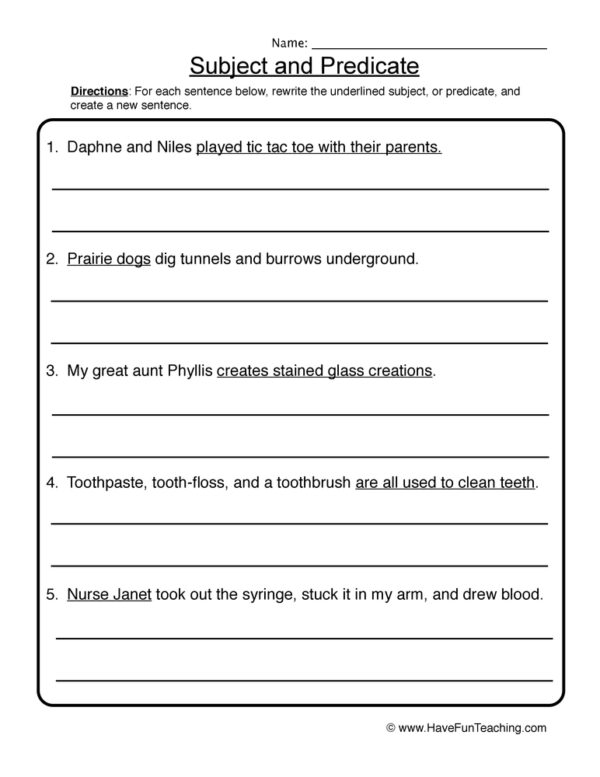 Rewriting Subject Predicate Sentences Worksheet - Have Fun Teaching