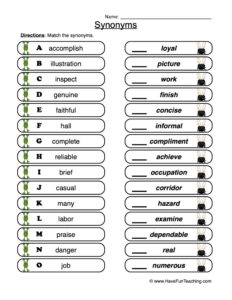 Synonym Match Worksheet - Have Fun Teaching