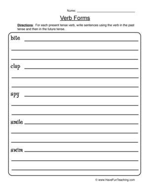 Writing in Verb Forms Worksheet - Have Fun Teaching