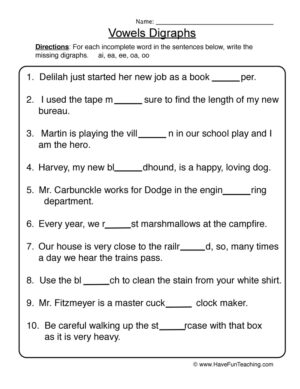 Vowel Digraphs Worksheet - Have Fun Teaching