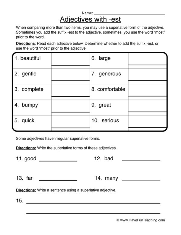 Adjectives -est Worksheet - Have Fun Teaching