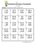 Subtract to Thousandths Decimal Worksheet - Have Fun Teaching