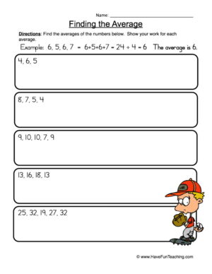 Finding Averages Number Set Worksheet - Have Fun Teaching
