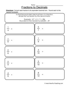 Converting Fractions to Decimals Worksheet - Have Fun Teaching
