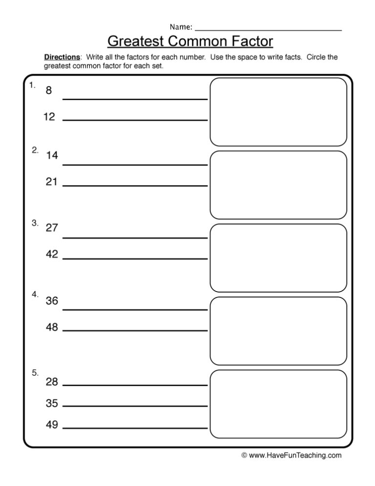 Greatest Common Factor Worksheet - Have Fun Teaching