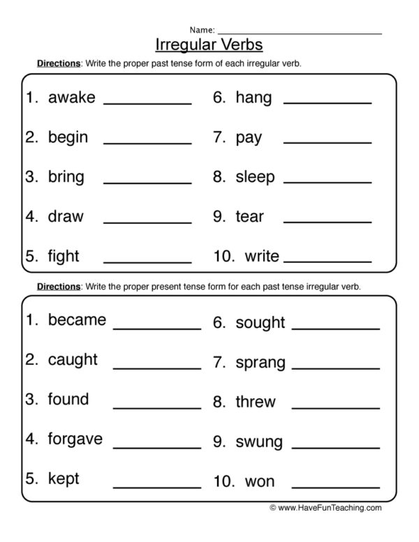 Writing Irregular Verbs Worksheet - Have Fun Teaching