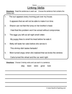 Linking Verbs Search Worksheet - Have Fun Teaching