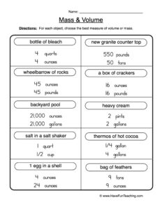 Mass And Volume Printable Games