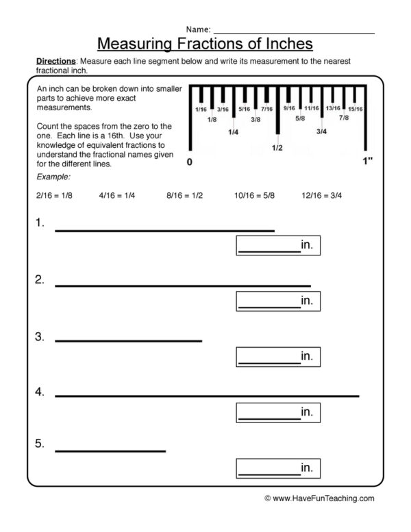 Measurement Fractions of Inches Worksheet - Have Fun Teaching