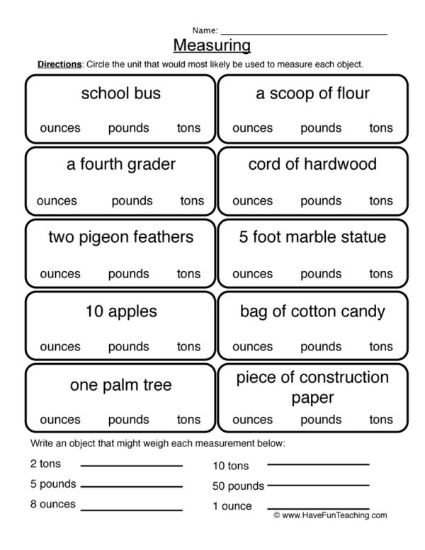 Ounces Pound Ton Worksheet - Have Fun Teaching
