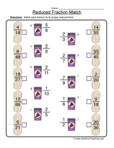 Reducing Fractions Matching Worksheet - Have Fun Teaching