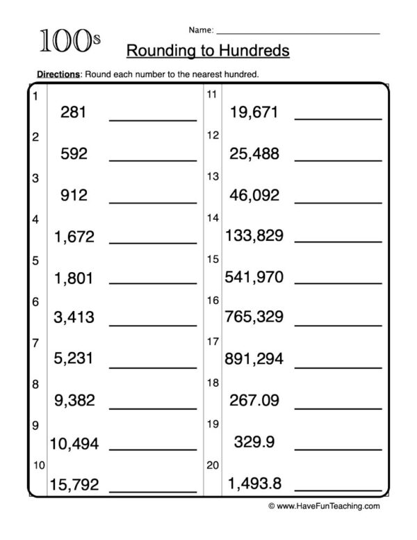 Rounding to Hundreds Worksheet - Have Fun Teaching