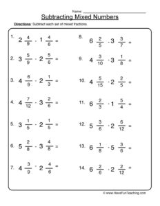 Subtracting Mixed Numbers Worksheet - Have Fun Teaching