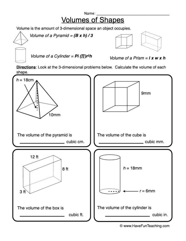 Volume of 3D Shapes Worksheet - Have Fun Teaching