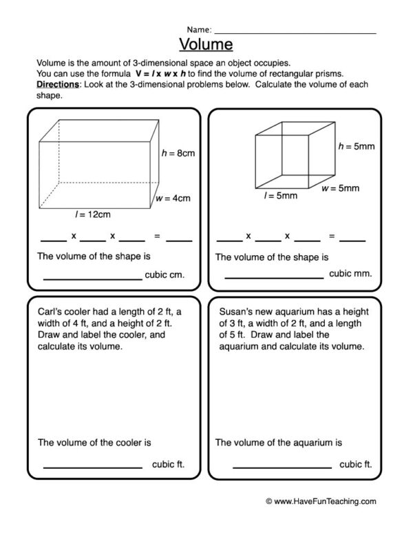 Volume Rectangular Prisms Worksheet - Have Fun Teaching