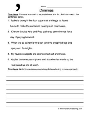 Using Commas In A Series Worksheet Year 5 | Using Commas For Added