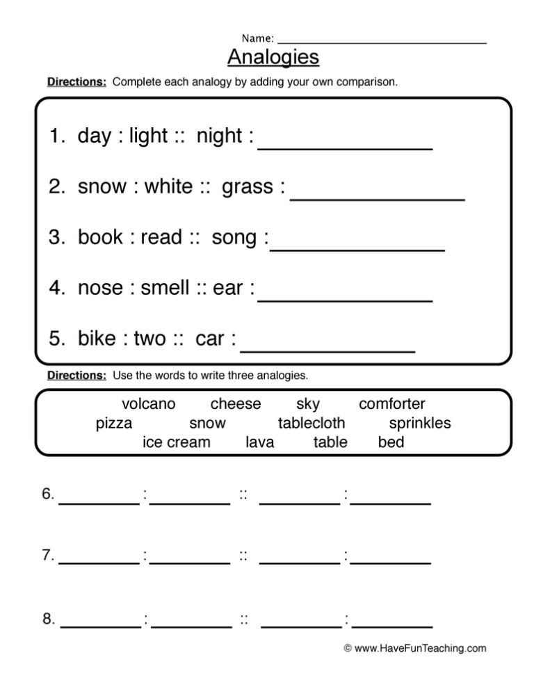 Analogy Worksheets - Have Fun Teaching