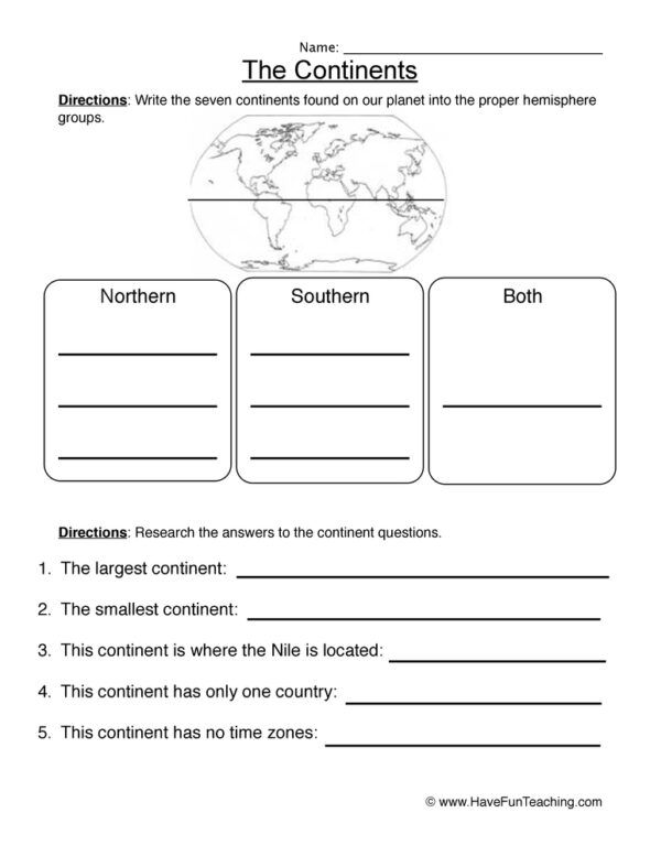 Continents Worksheet - Analyze - Have Fun Teaching