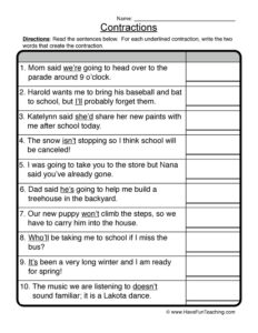 Writing Contractions Worksheet - Have Fun Teaching