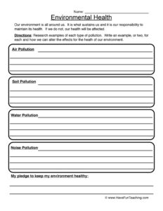 Environmental Health Worksheet - Have Fun Teaching