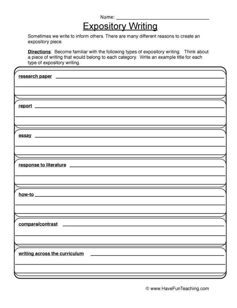 Types of Expository Writing Worksheet - Have Fun Teaching