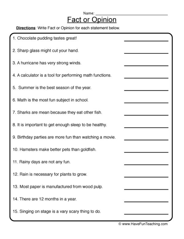 Fact or Opinion Worksheet - Have Fun Teaching